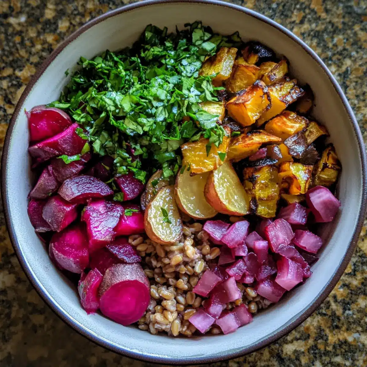 Ultimate Delicious Creamy Roasted Beet and Farro Power Bowl